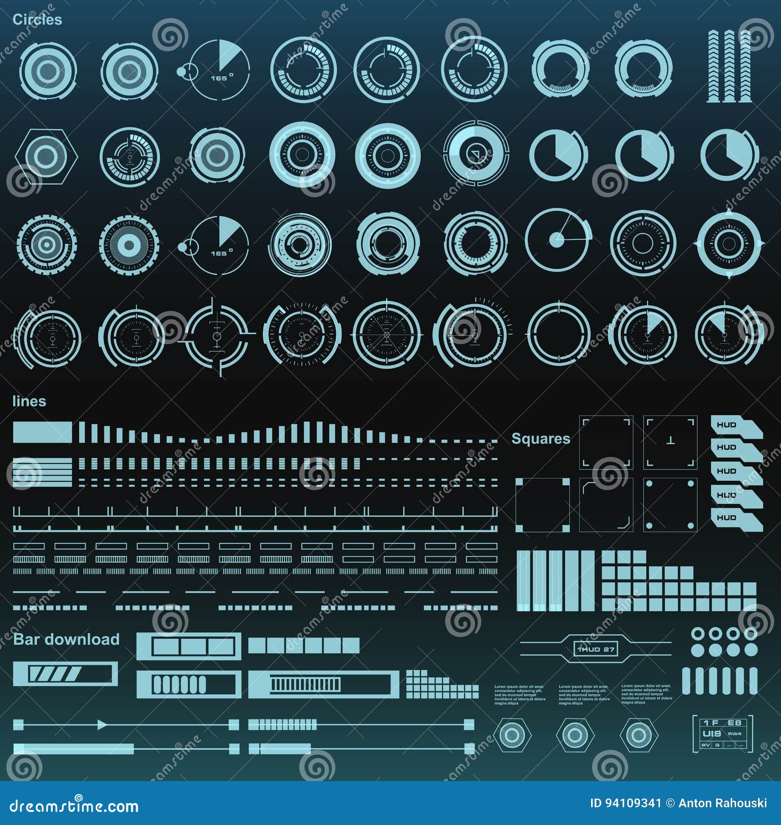 Futuristic Black and White Virtual Graphic Touch User Interface HUD ...