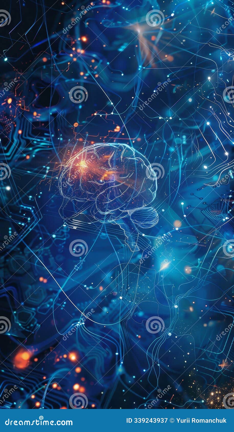 Futuristic Blue Abstract Backdrop with Ai Brain, Circuit Designs, and ...