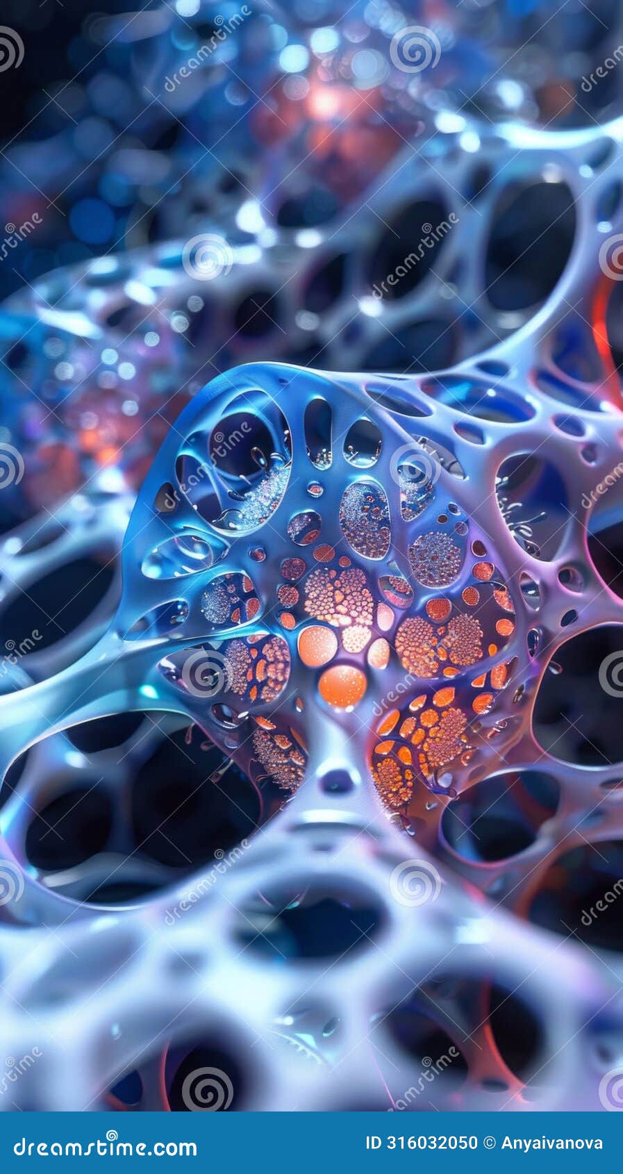 Futuristic Blue Cellular Structure, Molecular Mesh, Nanotechnology ...