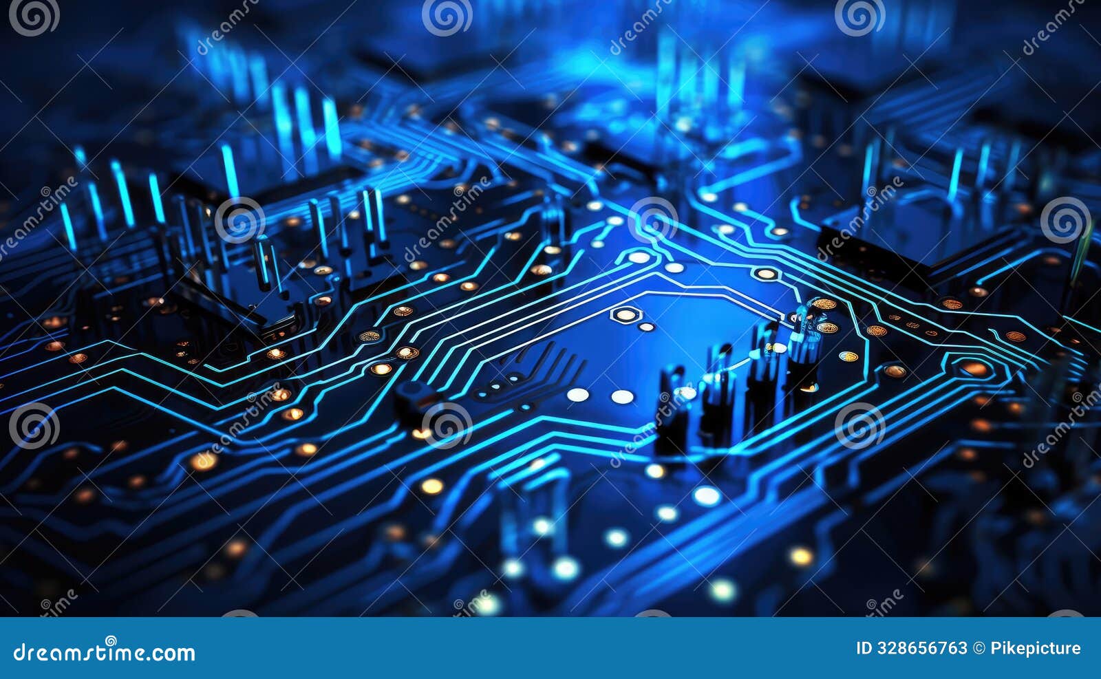 Futuristic Blue Circuit Background Stock Illustration - Illustration of ...