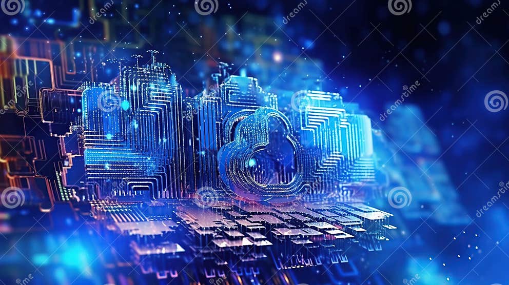 Futuristic Blue Cloud with Pixel Digital Transformation Stock Image - Image of quantum ...
