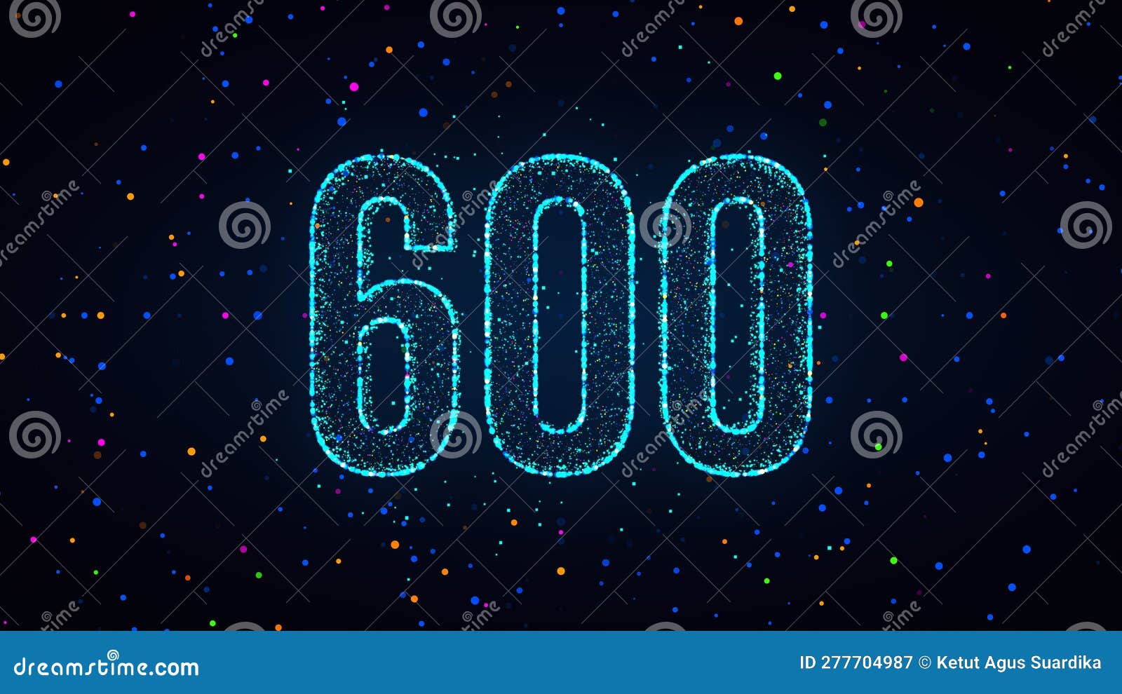 Blue Colorful Shiny Number 600 Lines Effect with Square Dots and Lines ...