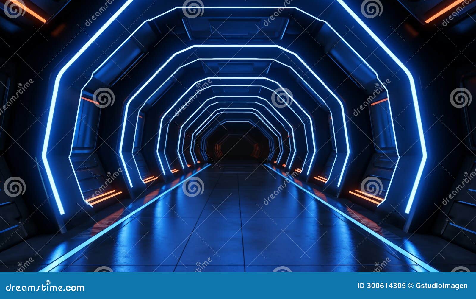 Futuristic Blue Corridor, Illuminated by Vibrant Neon Lights Generated ...