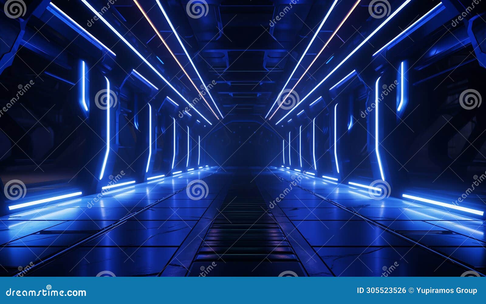 Futuristic Blue Corridor, Modern Architecture, Vanishing Point ...