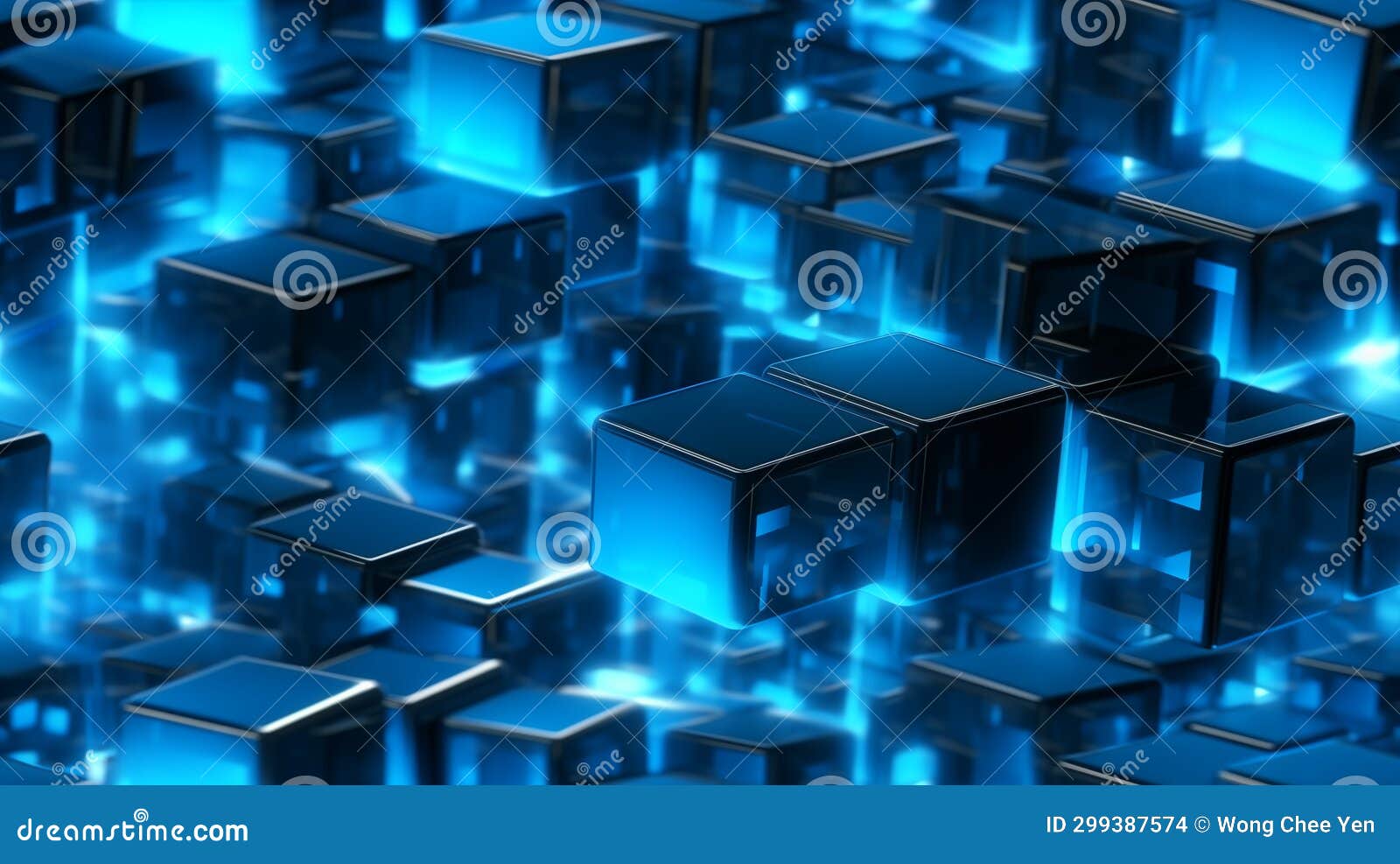 Futuristic Blue Cubic Blocks Design Pattern Wallpaper Stock ...