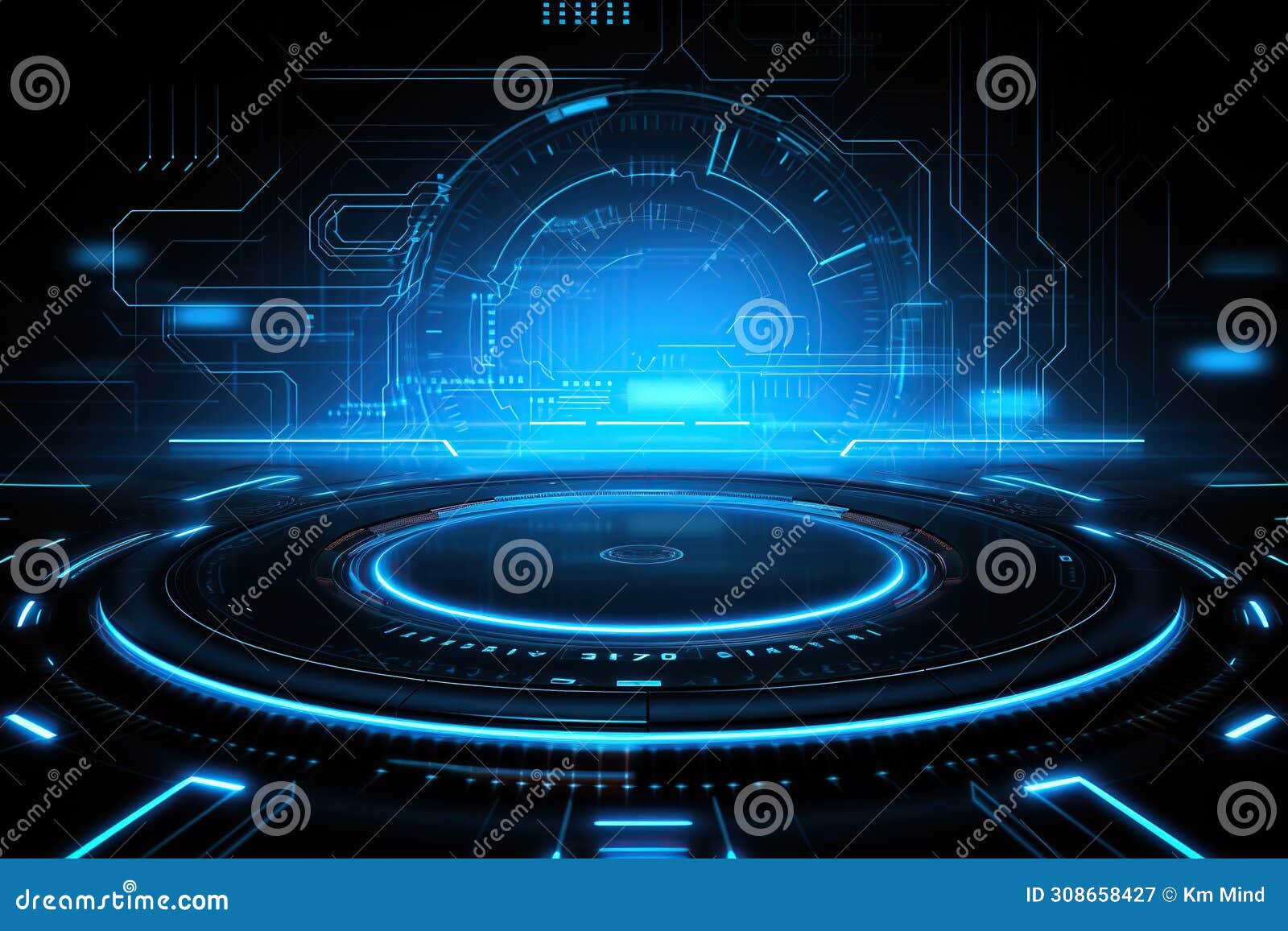 Futuristic Blue Cyber Portal Technology Interface. Generative AI Stock ...