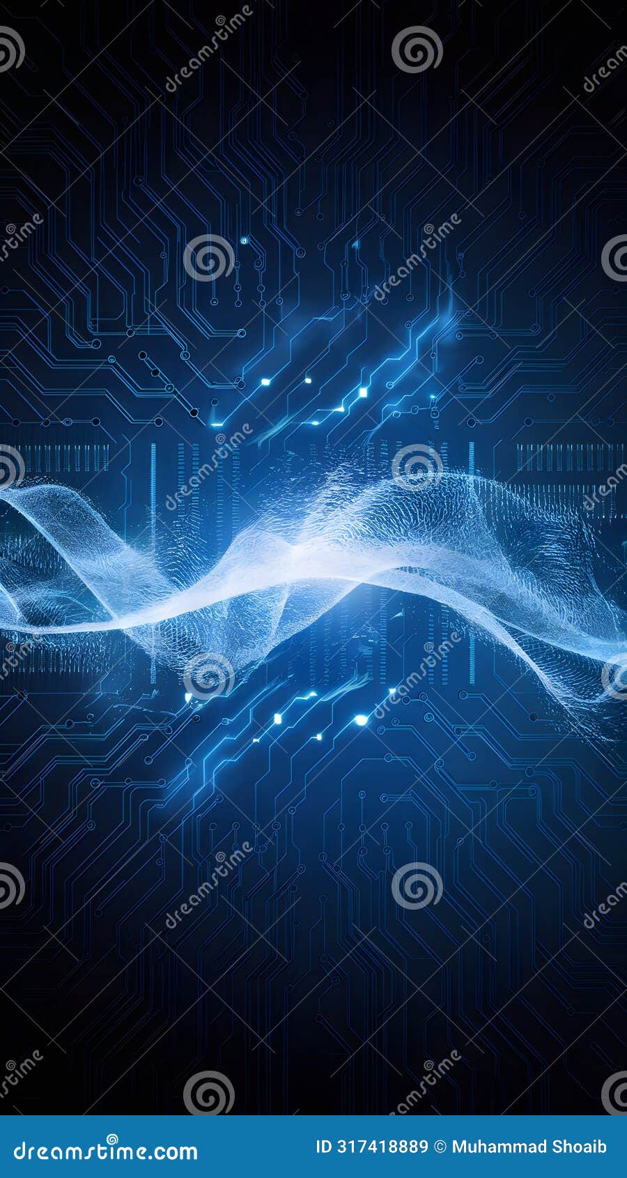 Futuristic Blue Digital Backdrop with Circuitry Patterns and Luminous ...