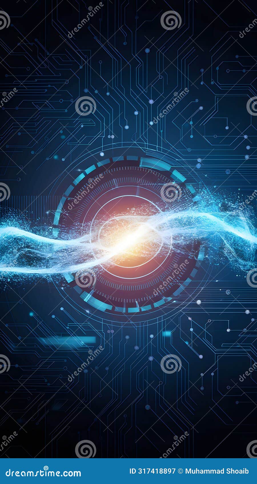 Futuristic Blue Digital Backdrop with Circuitry Patterns and Luminous ...