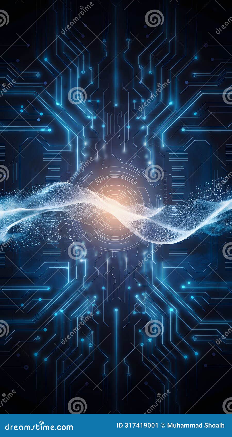 Futuristic Blue Digital Backdrop with Circuitry Patterns and Luminous ...