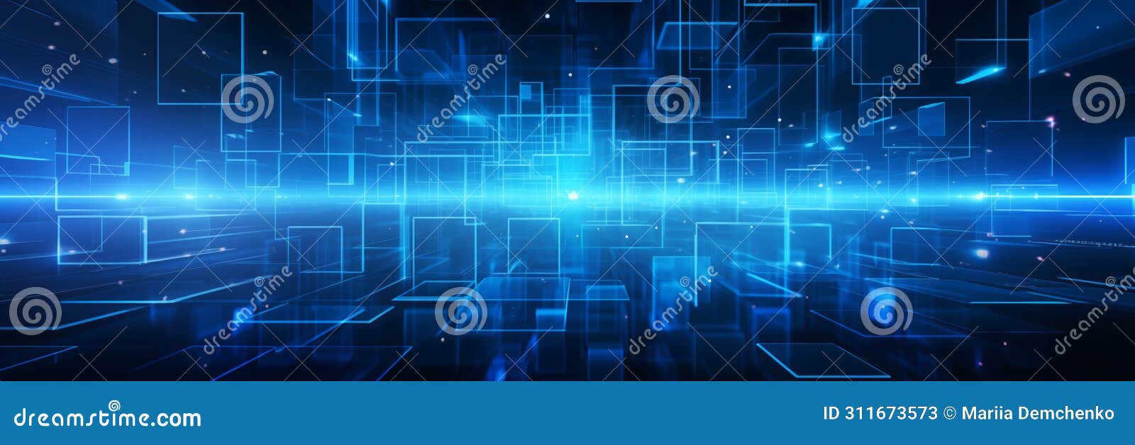 Futuristic Blue Digital Cyberspace with Lights Stock Image - Image of ...