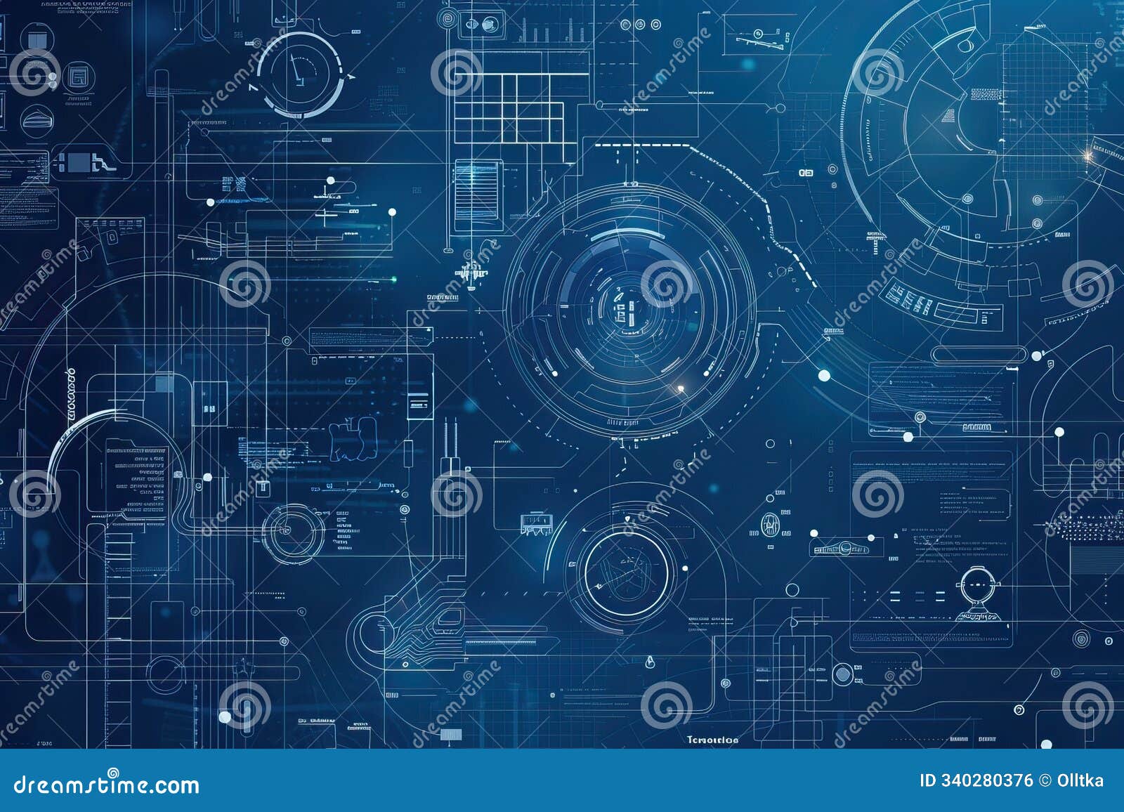 Futuristic Blue Digital Interface with HUD Elements and Technical ...