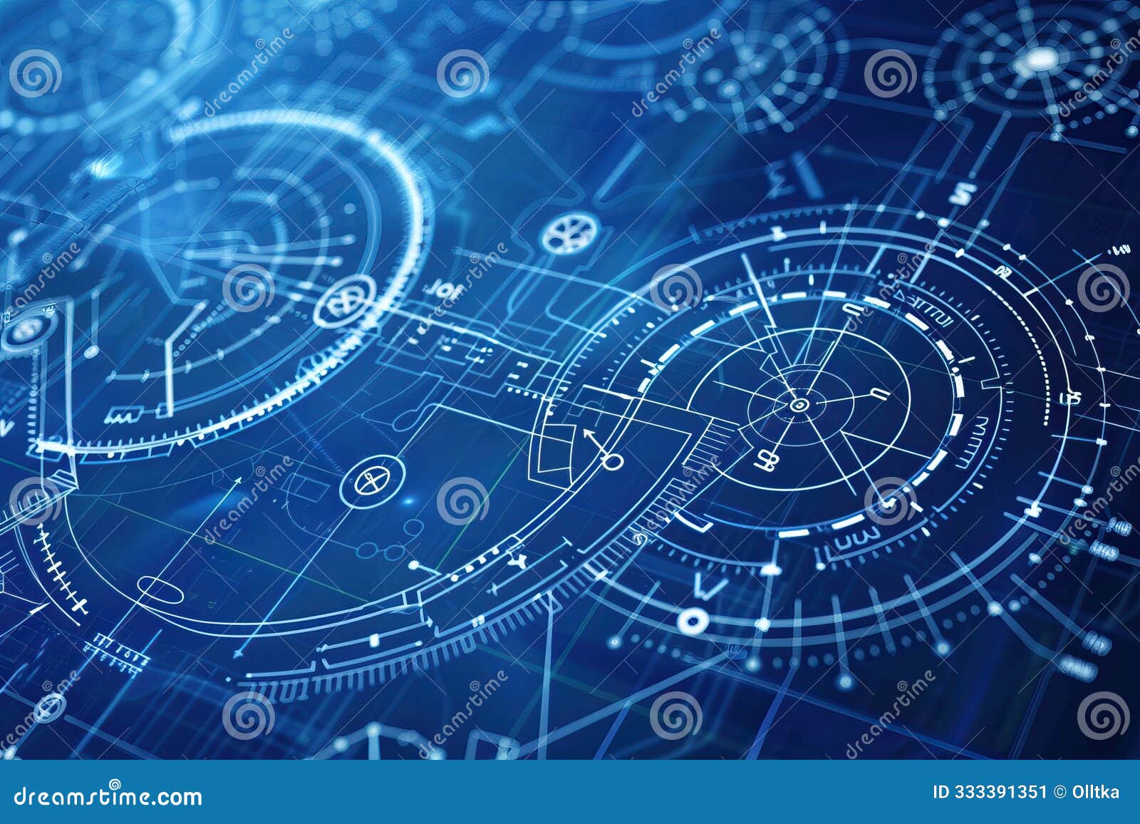 Futuristic Blue Digital Interface with HUD Elements and Technical ...