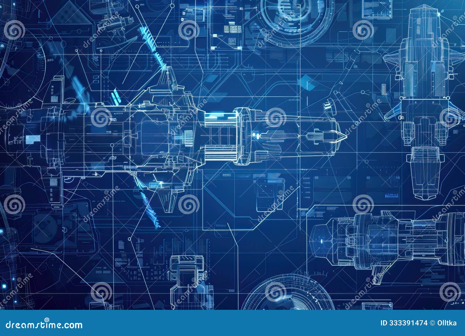 Futuristic Blue Digital Interface with HUD Elements and Technical ...