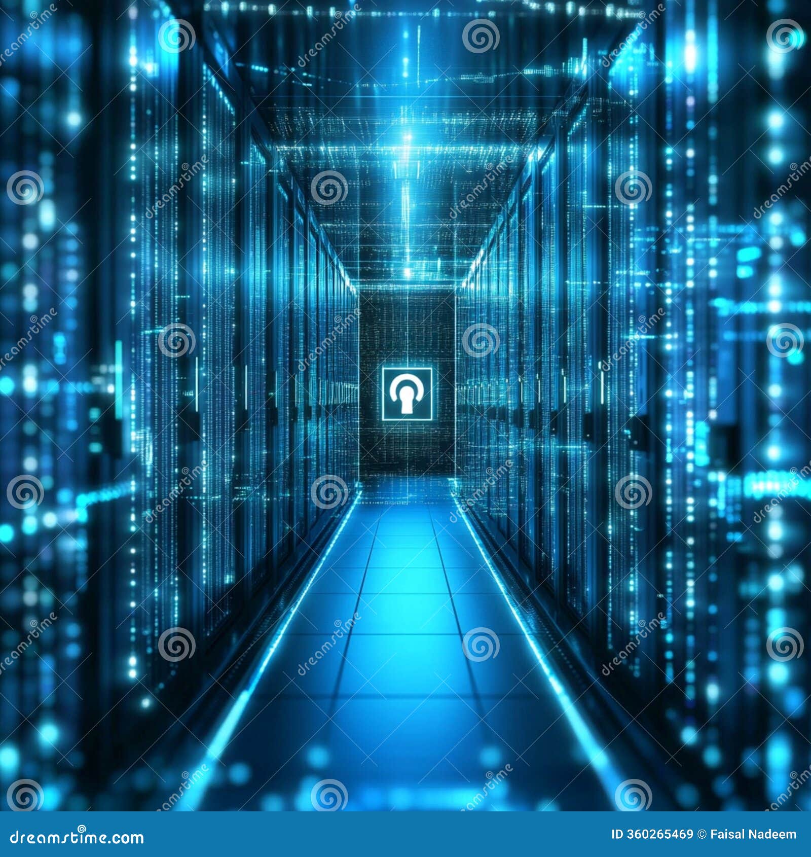 Futuristic Blue Digital Server Room Data Center Secure Network ...