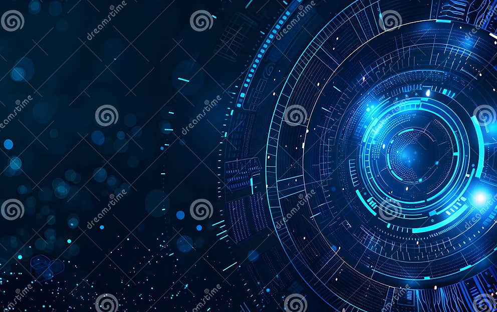 Futuristic Blue Digital Technology Background with Circular HUD ...