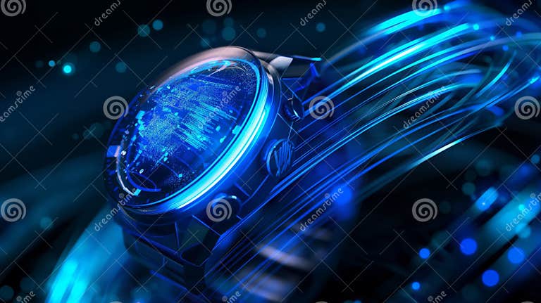 Futuristic Blue Digital Watch Stock Photo - Image of timepiece, cyber ...