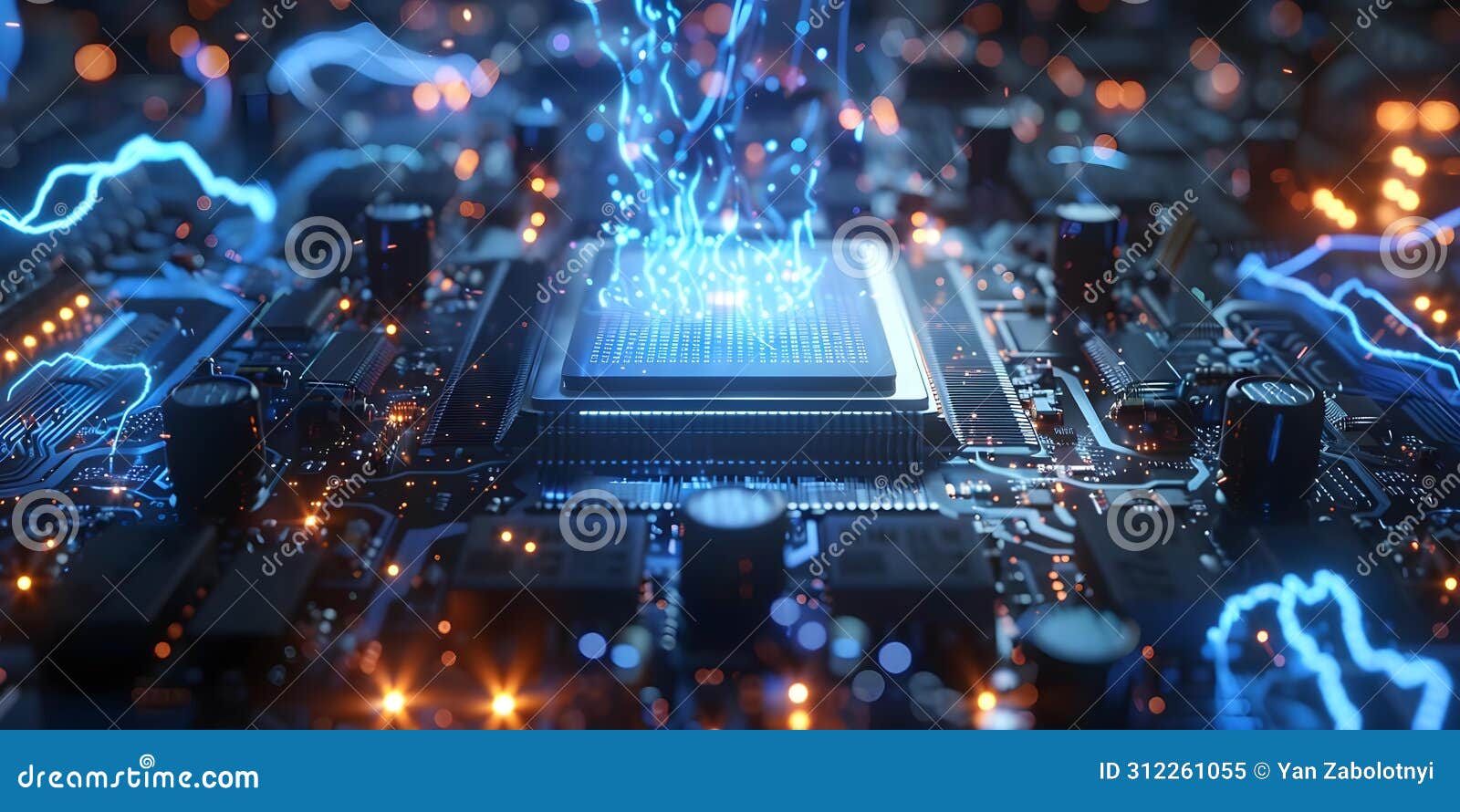 A Futuristic Blue Energy Chip Emitting Power in a Surreal Display of ...