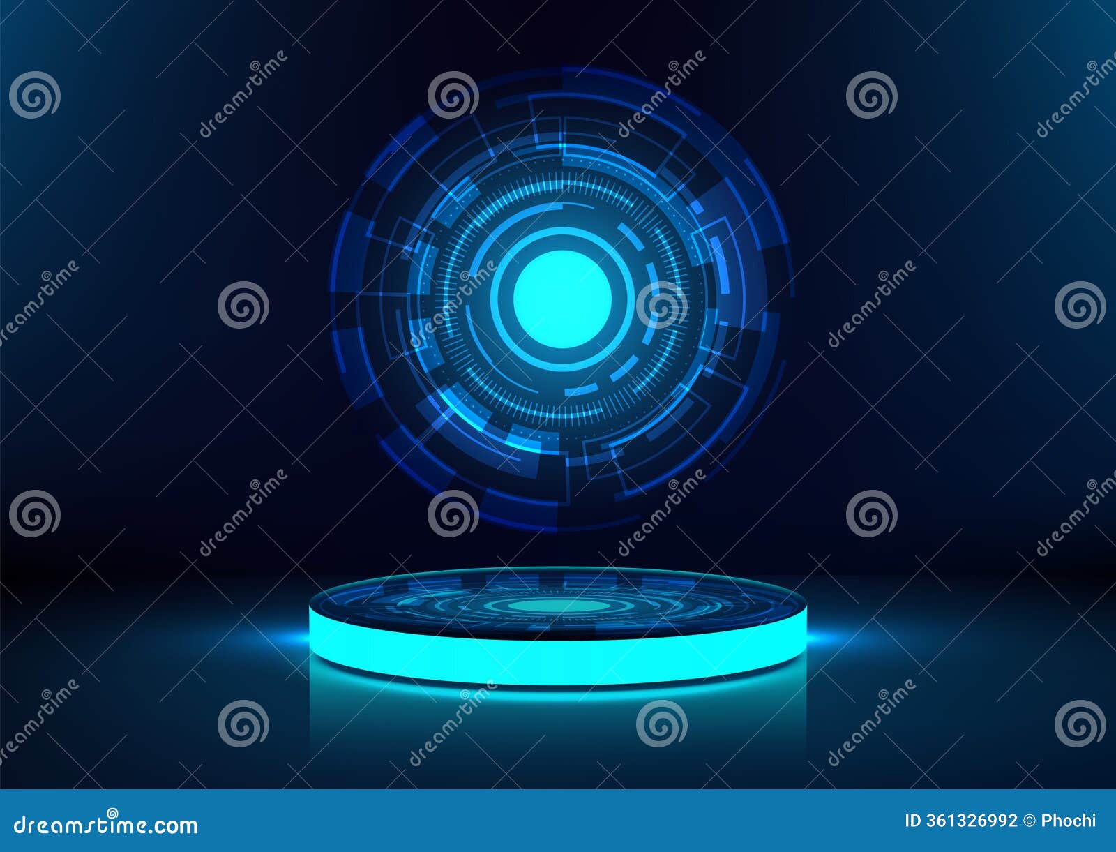 Futuristic Blue Glowing 3d Platform with Hud Design High Tech Sci Fi Concept Digital Innovation ...
