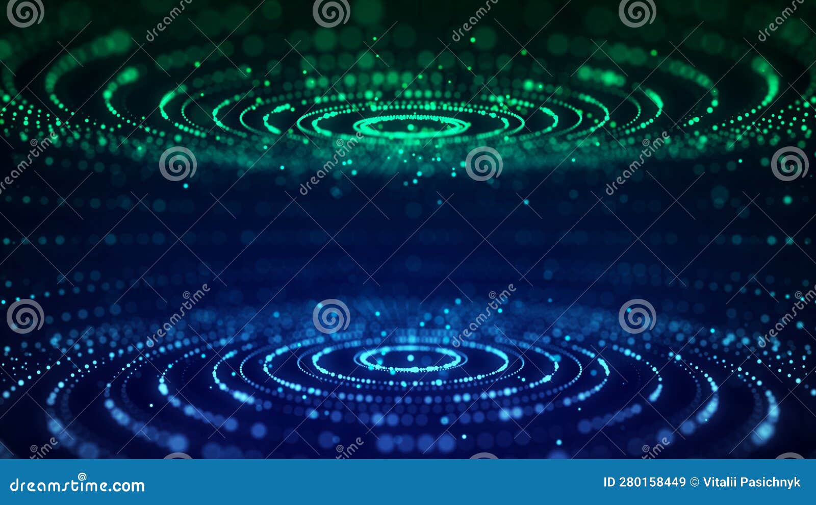 Futuristic Blue and Green Circular Particle Flow. Structure of Network ...