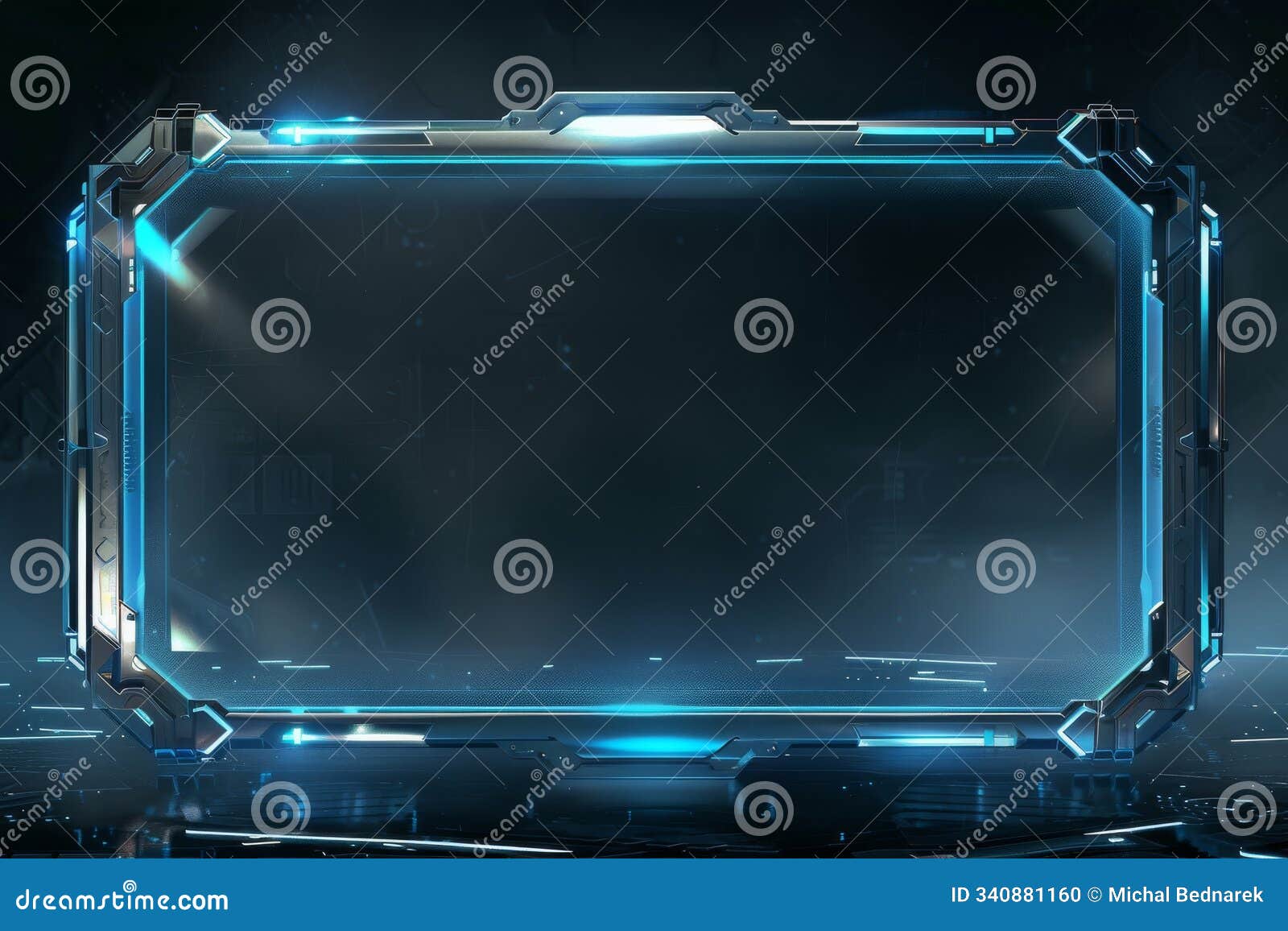 Futuristic Blue Holographic Interface Frame on Tech Background Stock ...
