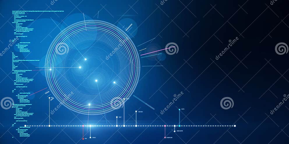 Futuristic Blue HUD Interface with Glowing Programming Code on Blurry ...