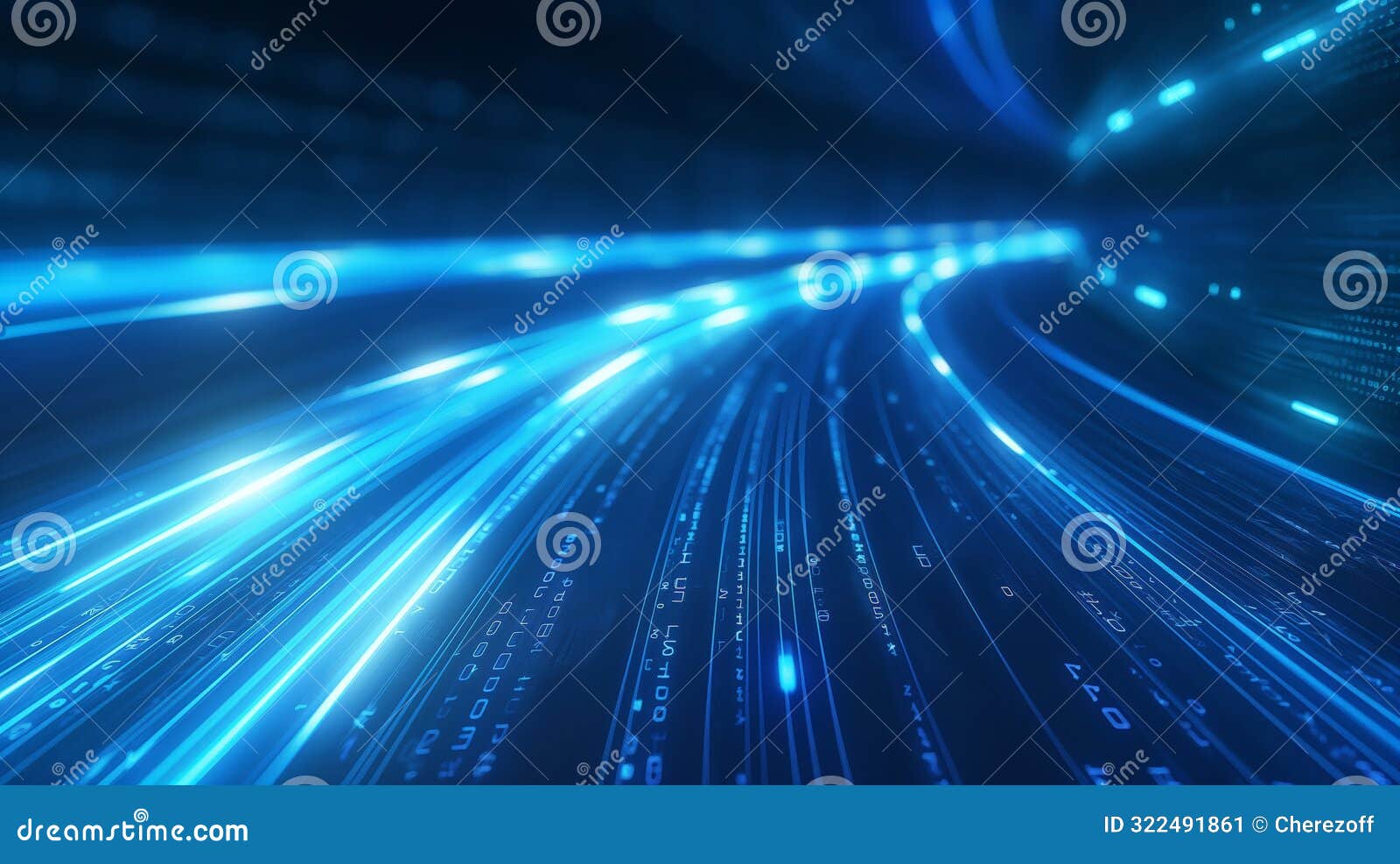 Futuristic Blue Light Trails in Digital Tunnel Stock Image - Image of ...