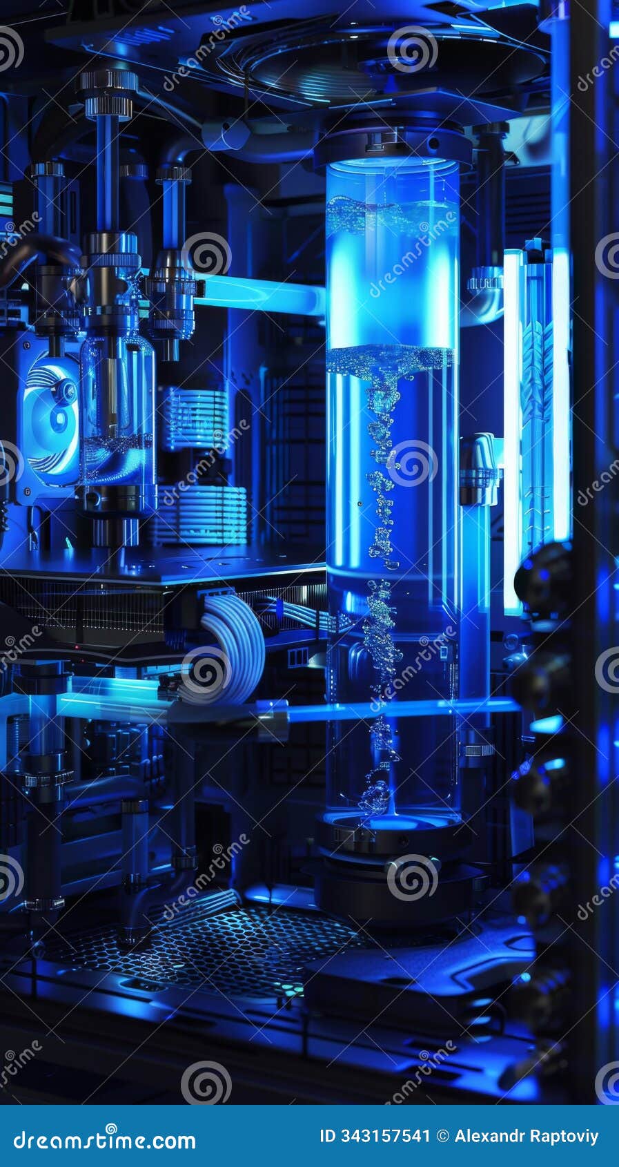 Futuristic Blue-lit Water Cooling System Inside a High-performance ...