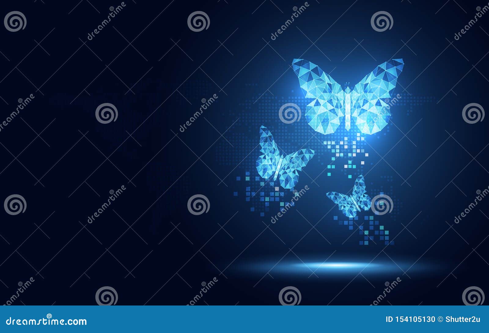 Futuristic Blue Lowpoly Butterfly Abstract Technology Background. Artificial Intelligence ...