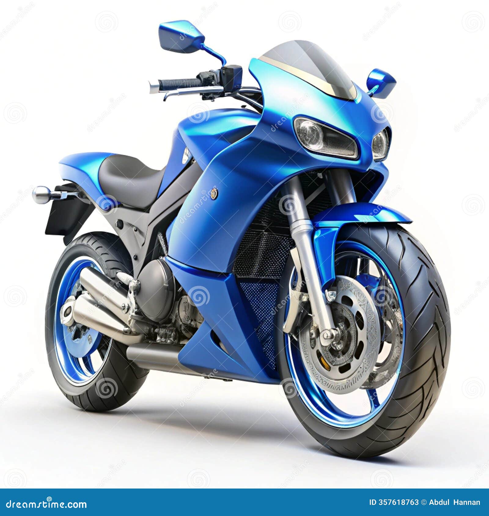 Blue Car And Motorcycle Stopped At Red Traffic Light Signal. Front View ...