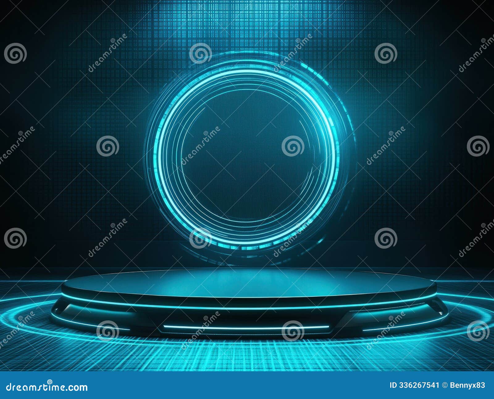 Futuristic Blue Neon Circle Platform. Stock Illustration - Illustration ...