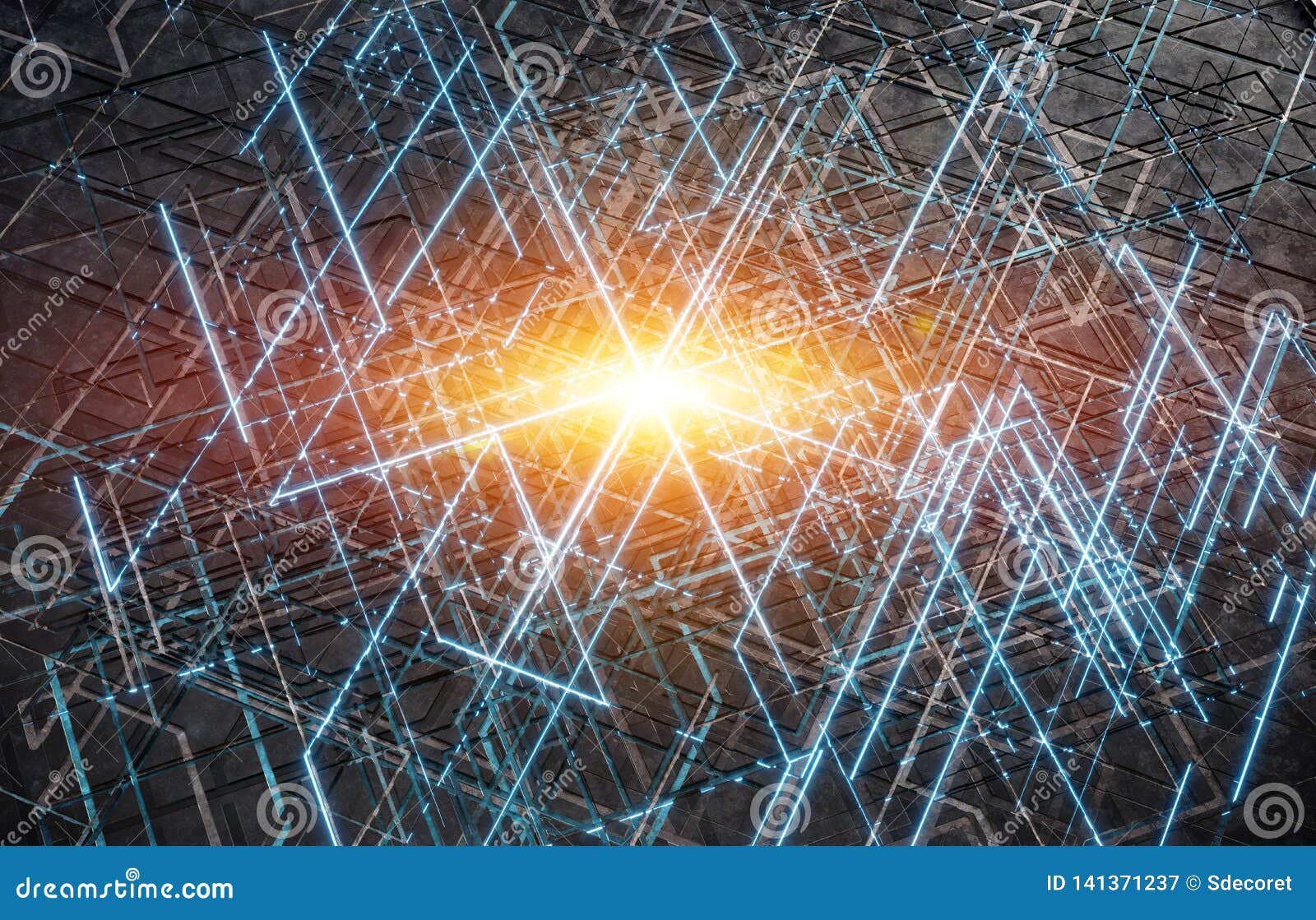 Futuristic Blue and Orange Connection Background with Lines and Roads ...