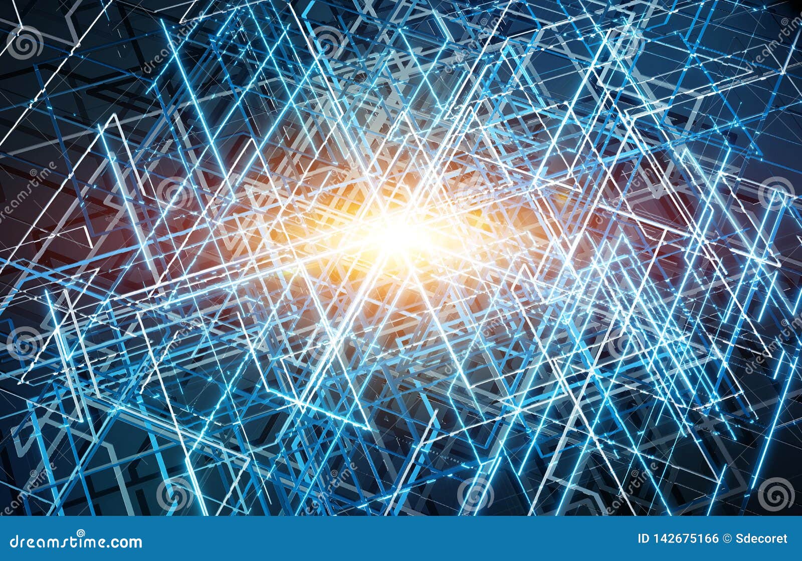 Futuristic Blue and Orange Connection Background with Lines and Roads ...