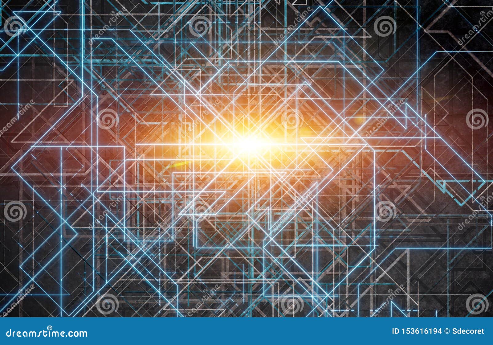 Futuristic Blue and Orange Connection Background with Lines and Roads ...