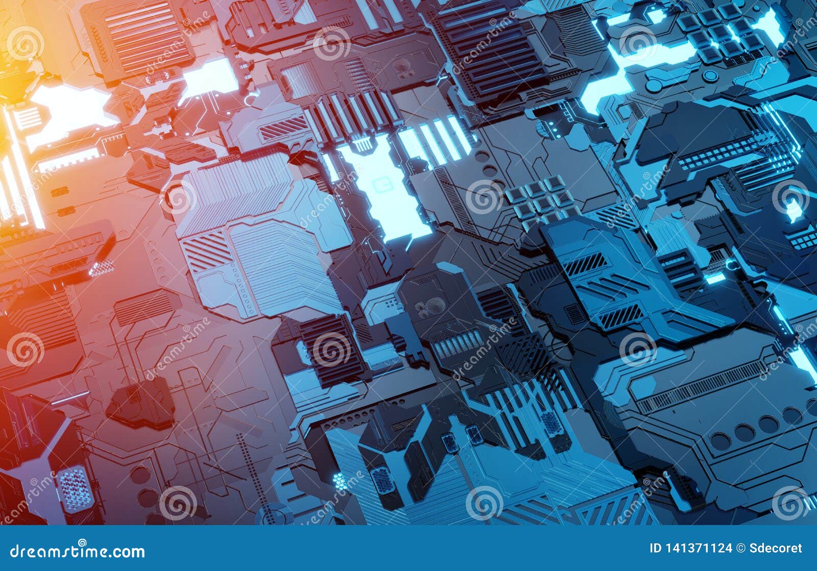 Futuristic Blue and Orange Tech Panel Background with Lots of Details ...