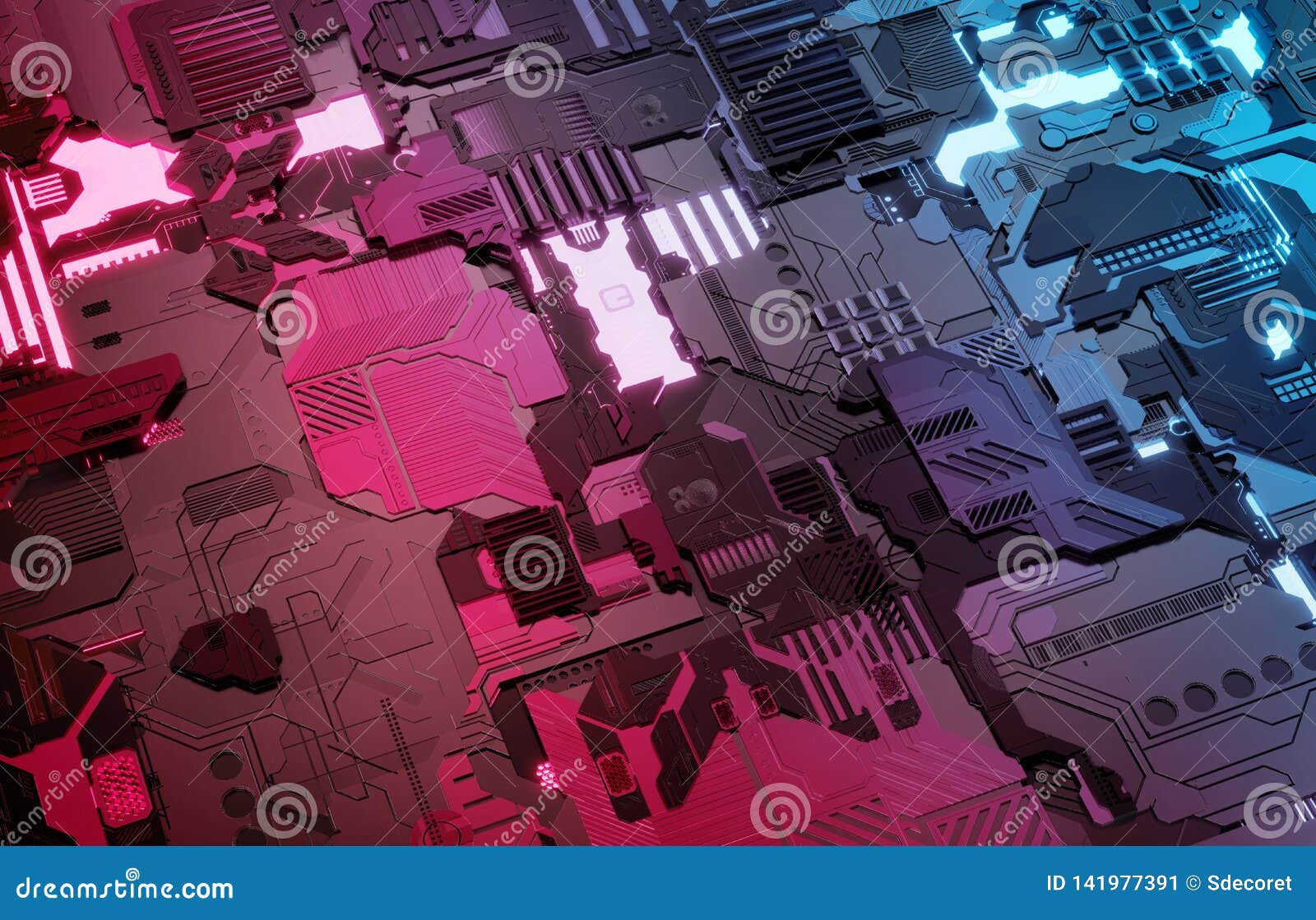 Futuristic Blue and Pink Tech Panel Background with Lots of Details ...