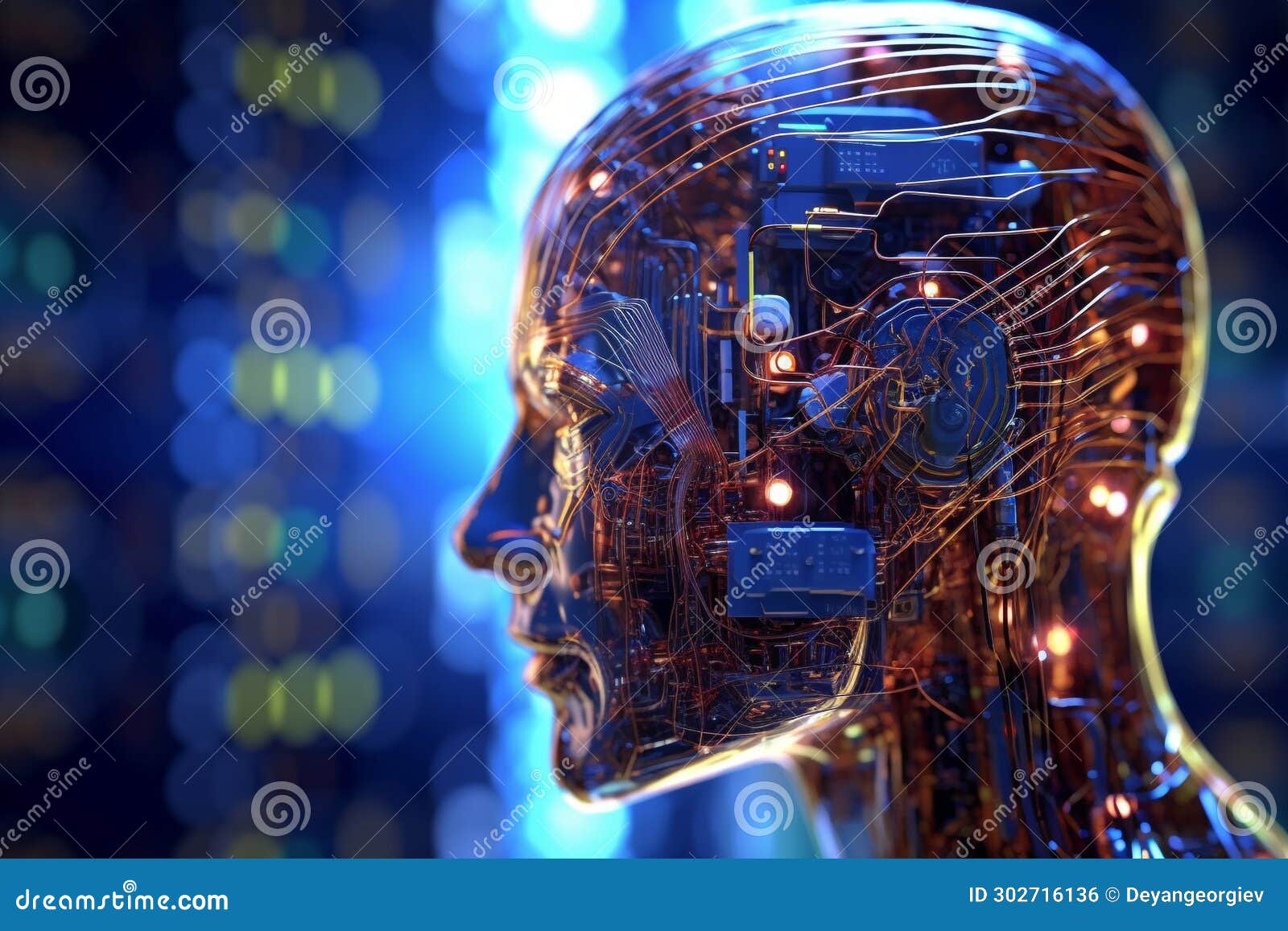 Futuristic Blue Portrait of Young Adult with Technological Elements. AI ...