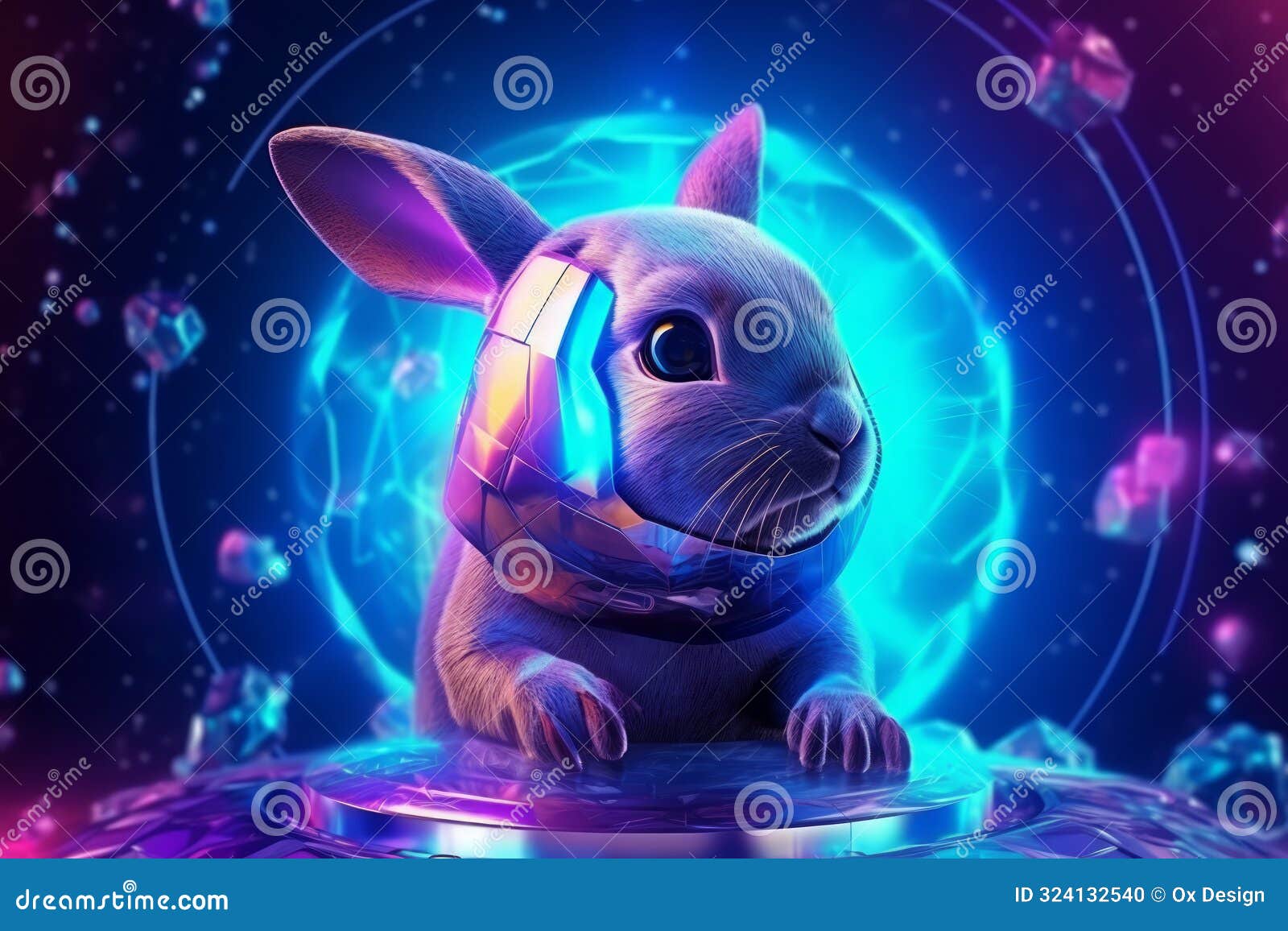 Futuristic Blue Rabbit Head. Easter Bunny. Neon Light. Low Poly Style ...