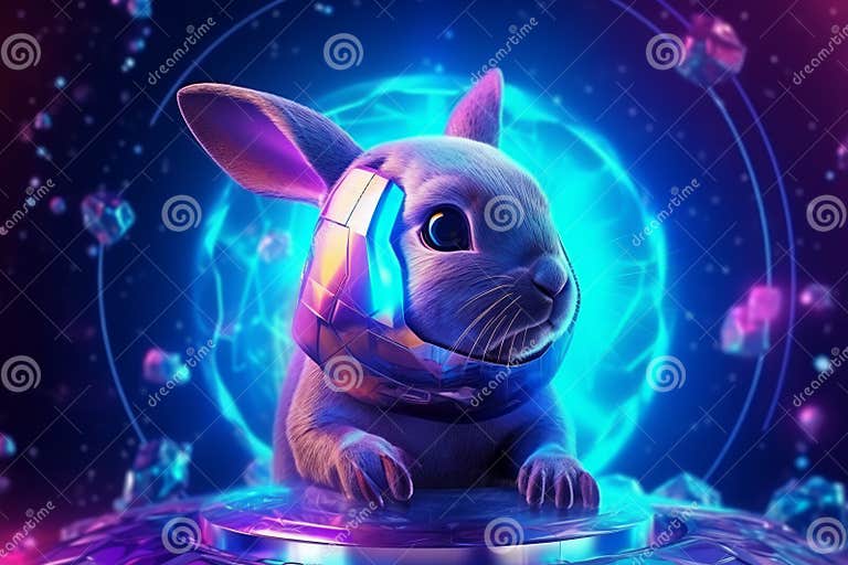 Futuristic Blue Rabbit Head. Easter Bunny. Neon Light. Low Poly Style ...