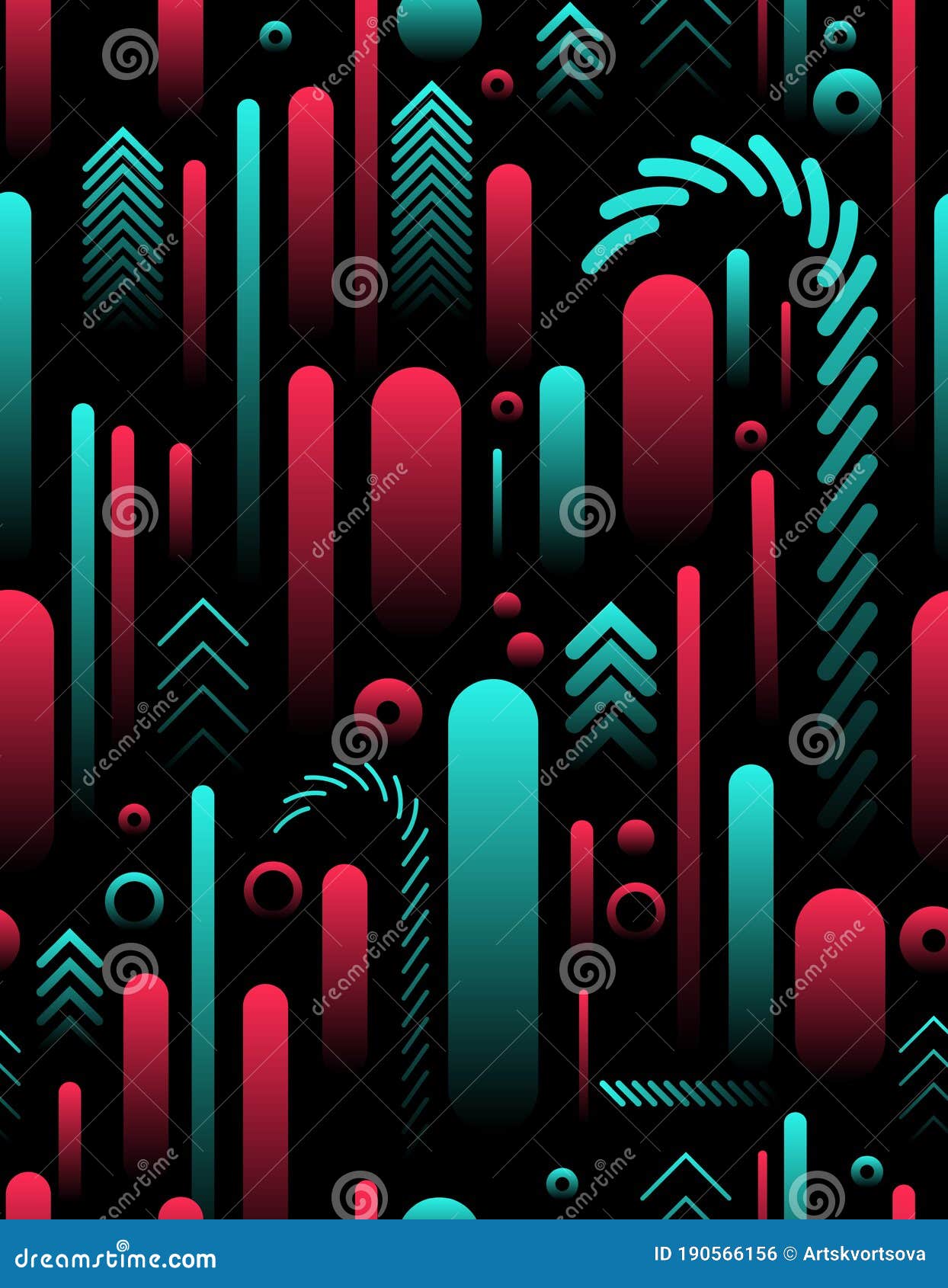 Futuristic Blue Red Gradient Vector Black Background. Seamless Pattern ...