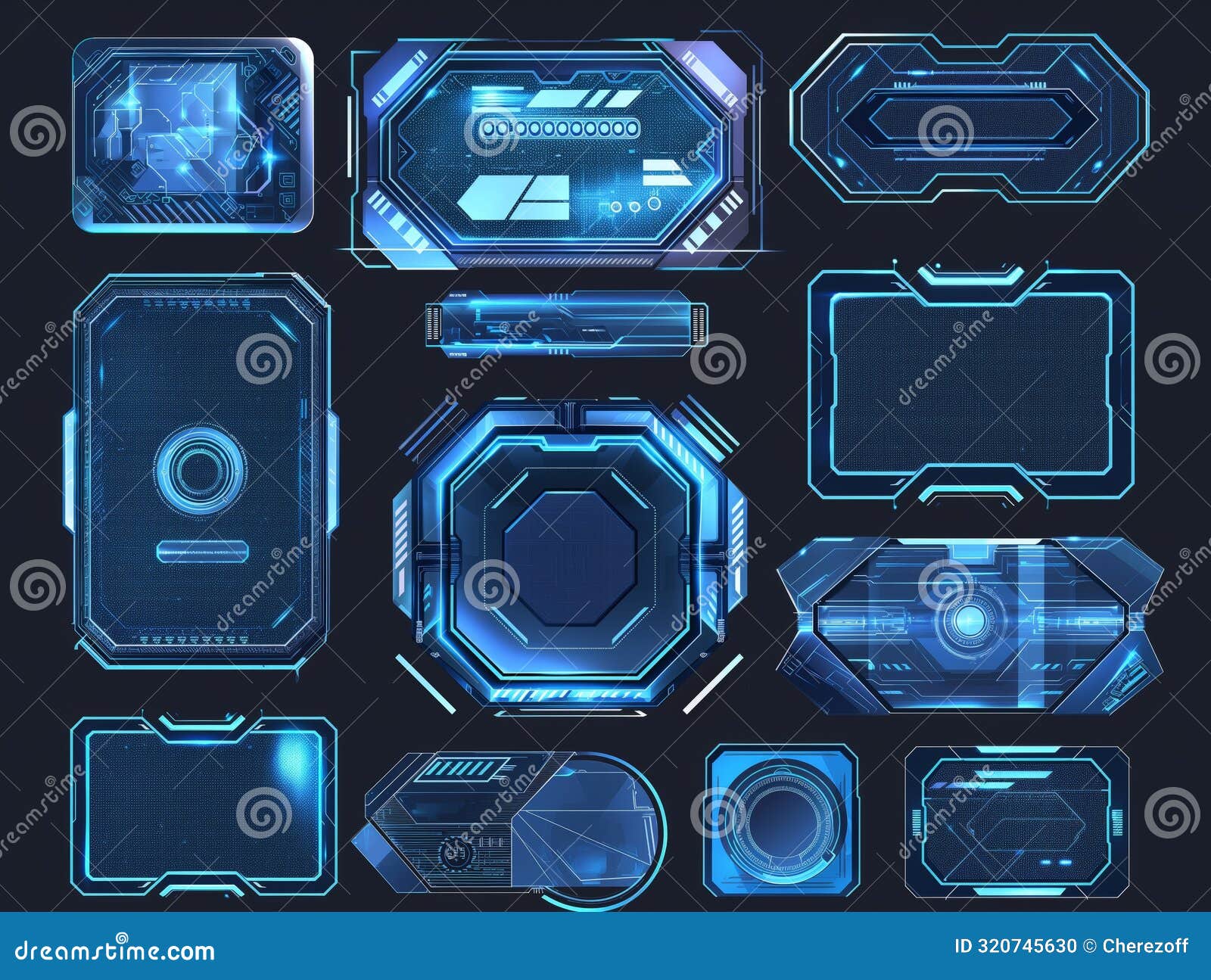 Futuristic Blue Tech Interface Panels Stock Photo - Image of circles ...