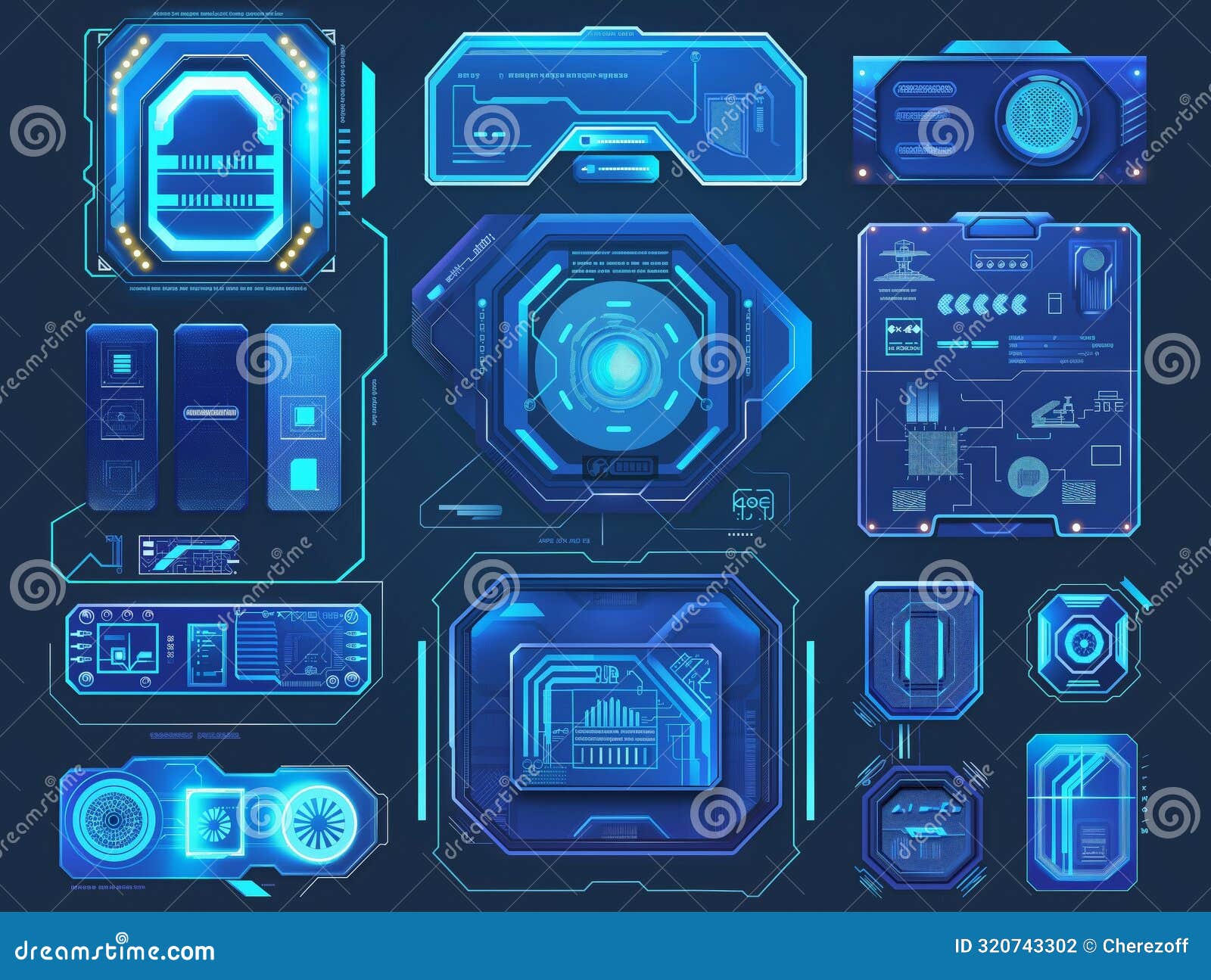 Futuristic Blue Tech Interface Panels Stock Photo - Image of screens ...