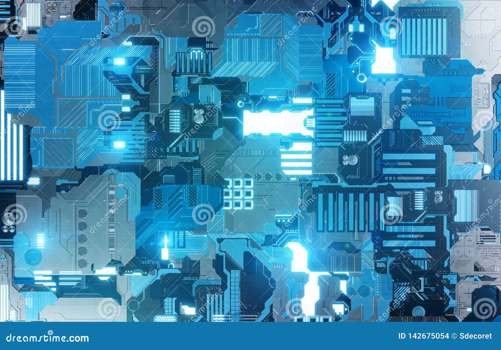 Futuristic Blue Tech Panel Background with Lots of Details Stock ...