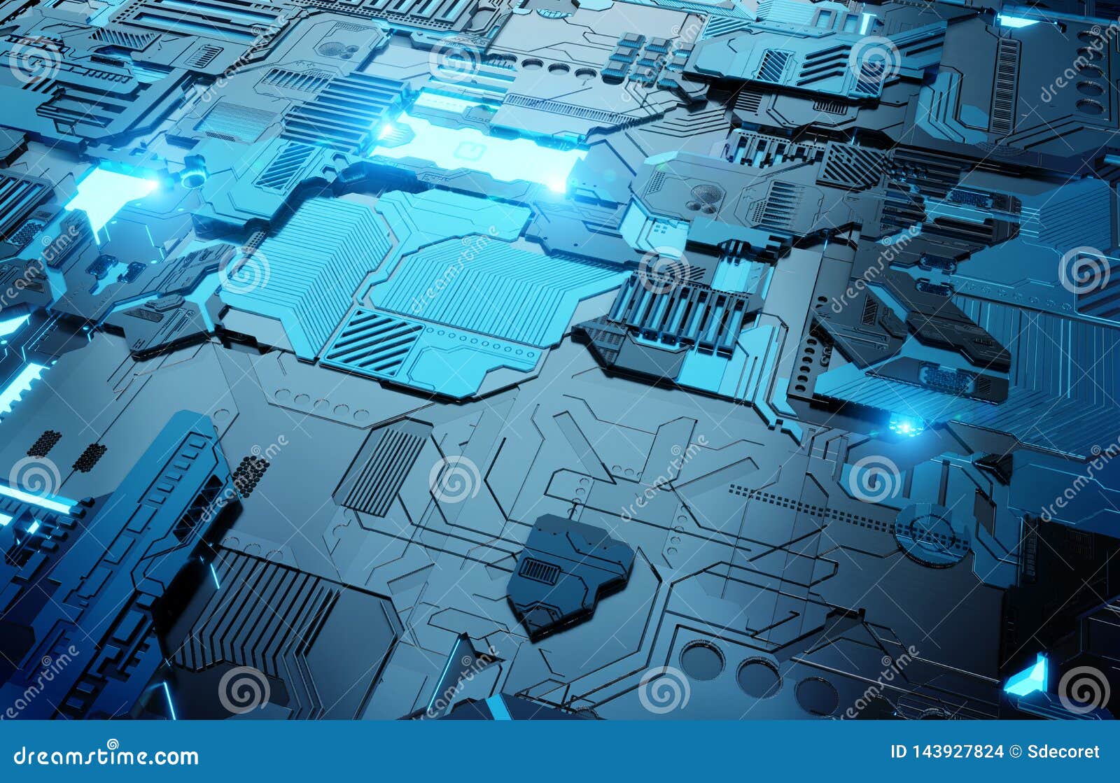Futuristic Blue Tech Panel Background with Lots of Details Stock ...