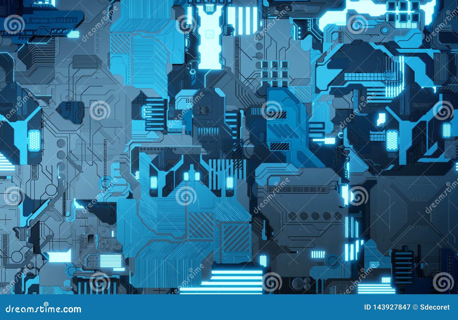 Futuristic Blue Tech Panel Background with Lots of Details Stock ...