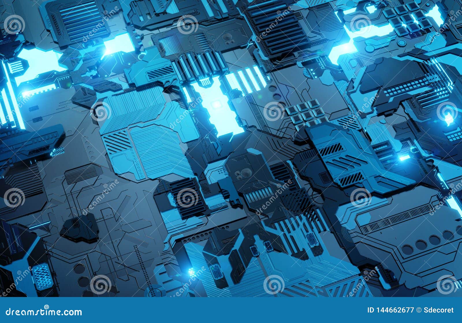 Futuristic Blue Tech Panel Background with Lots of Details Stock ...