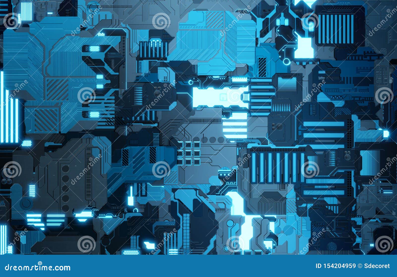 Futuristic Blue Tech Panel Background with Lots of Details Stock ...