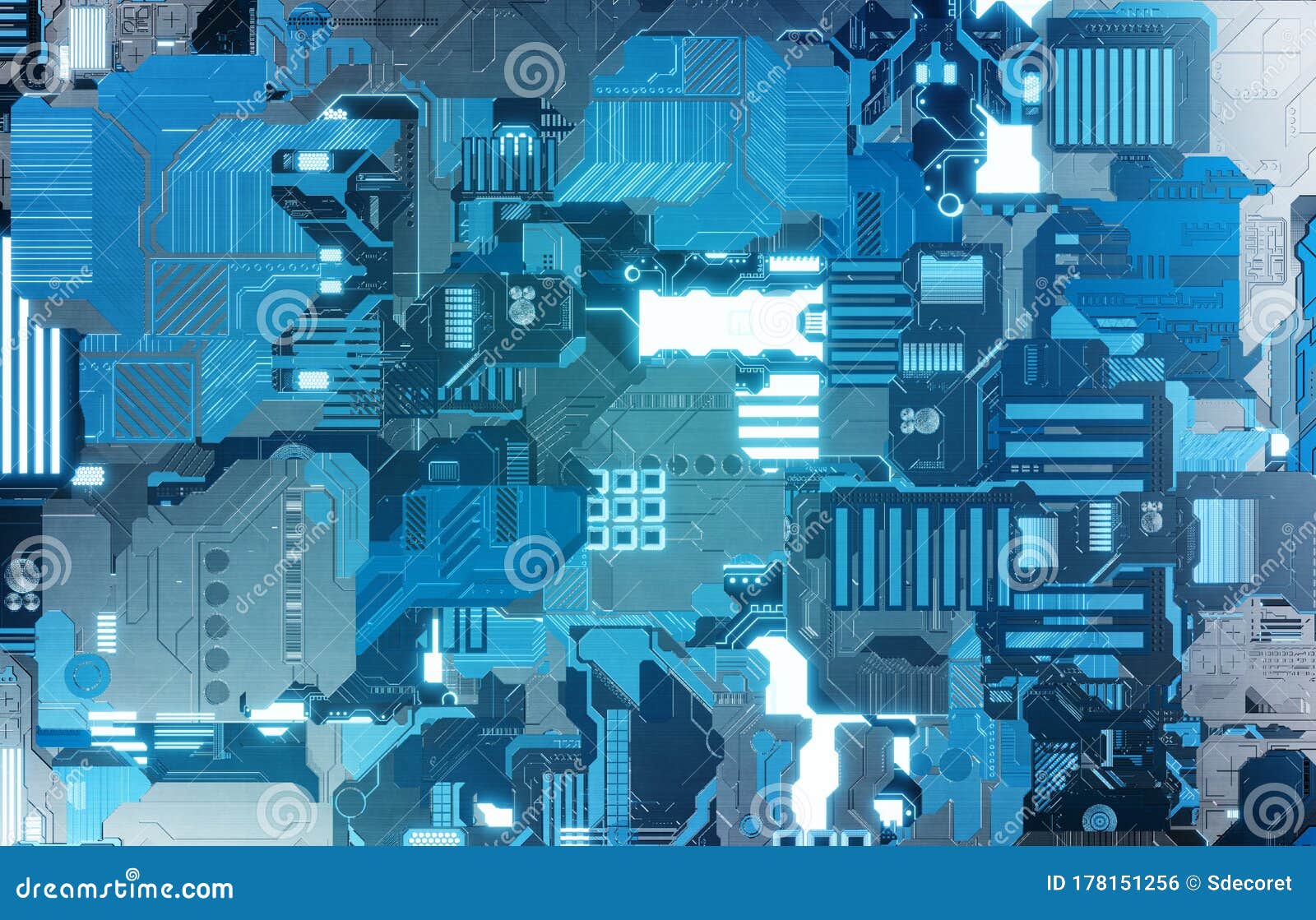 Futuristic Blue Tech Panel Background with Lots of Details Stock ...