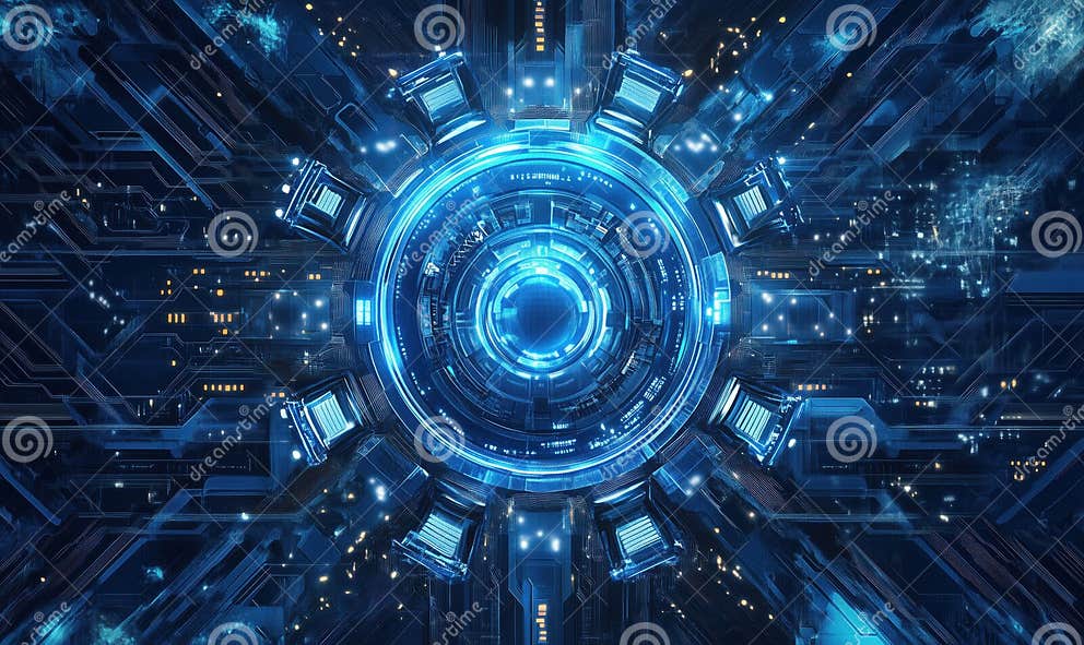 Futuristic Blue Technology Interface with Glowing Circular Patterns and ...