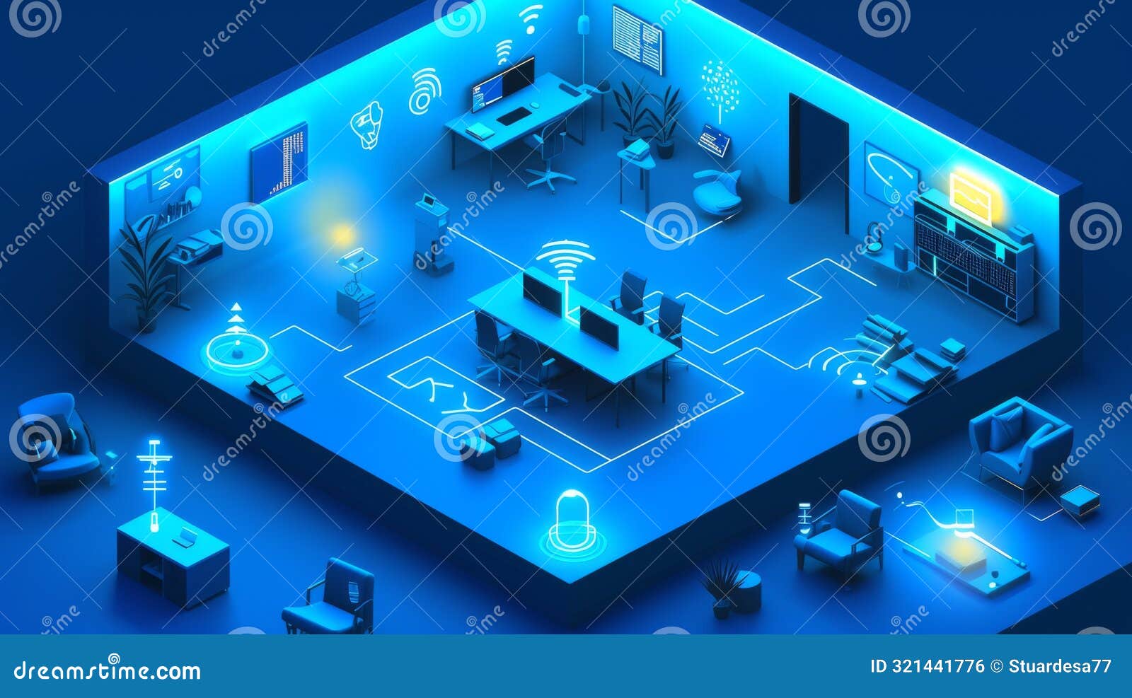 Futuristic Blue-Toned Smart Office Concept Stock Photo - Image of open ...