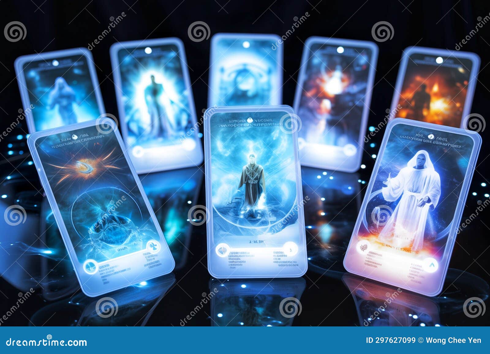 Futuristic Blue Translucent Tarot Cards Stock Image - Image of cards ...